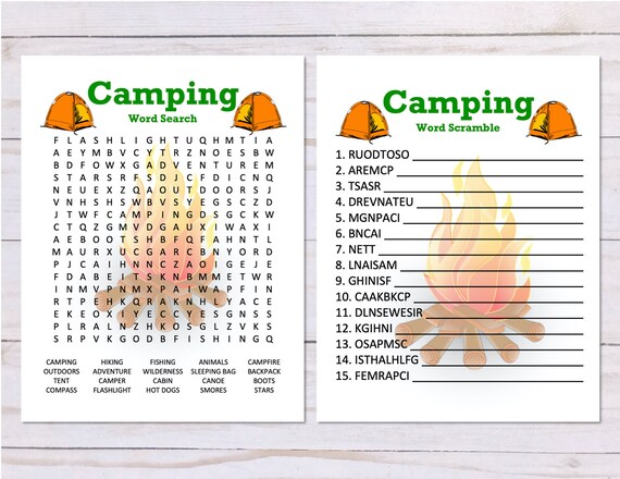Set of 2 Camping Word Games Word Search and Word Scramble - Etsy