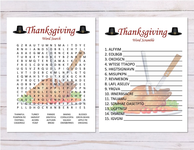 12 Thanksgiving Games, Word Search, Word Scramble, Anagram, Scavenger ...