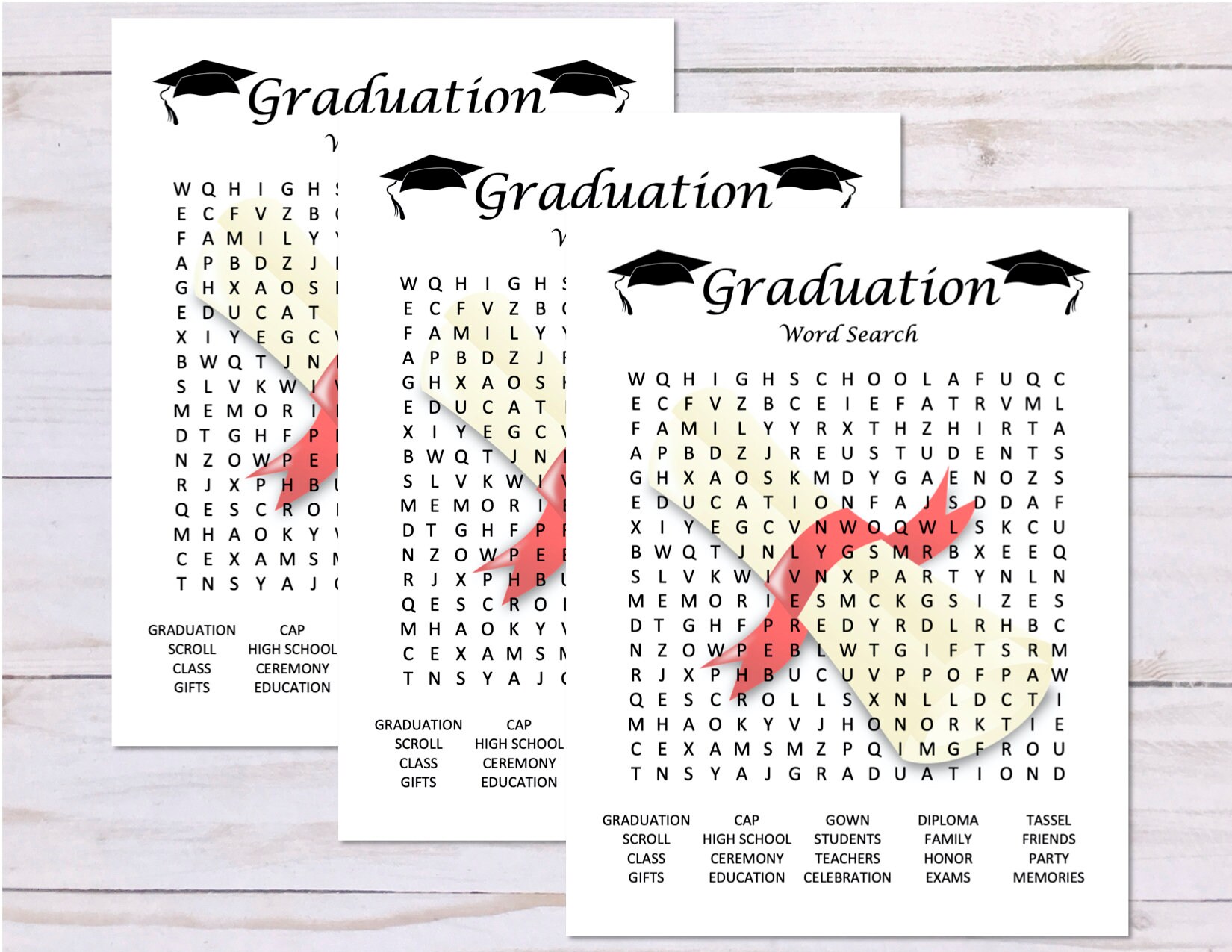 Set of 3 High School Graduation Games Word Search, Word Scramble ...