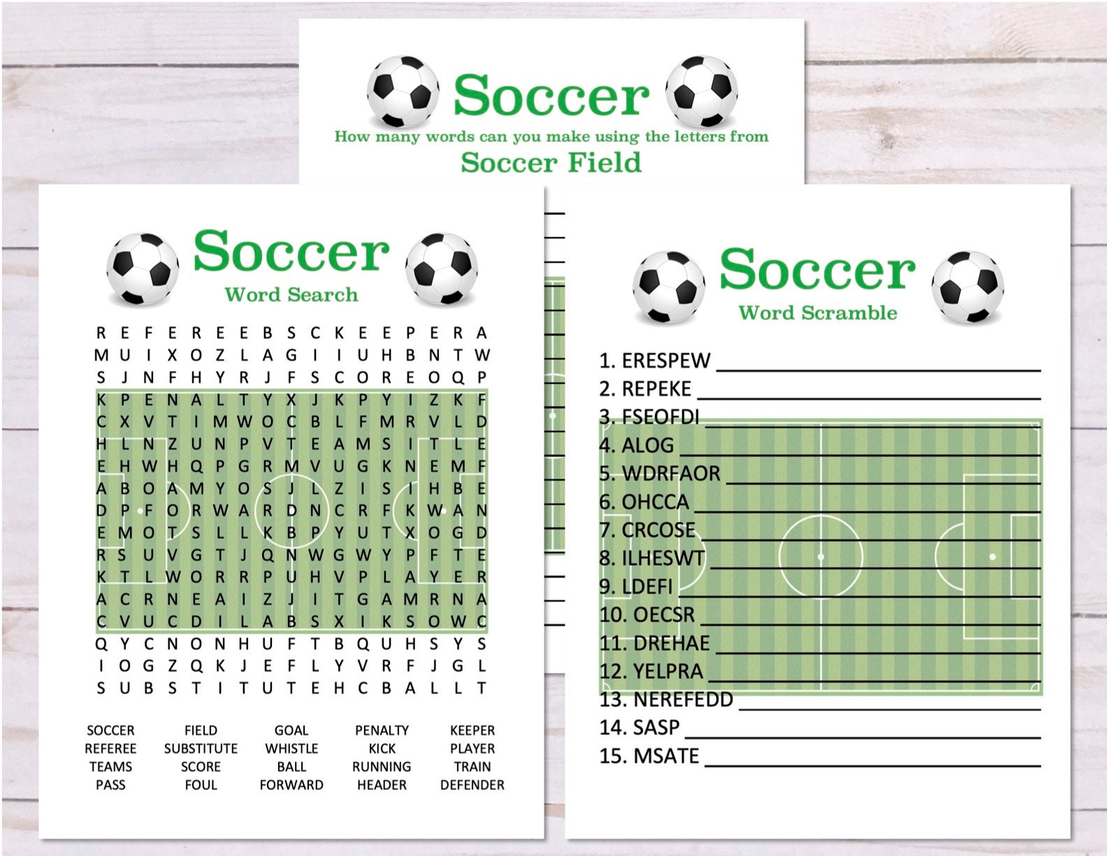 Set of 3 Soccer Games, Word Search, Word Scramble, Anagram, Soccer ...