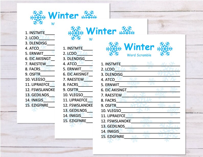 Winter Word Scramble Winter Party Game Printable Instant - Etsy