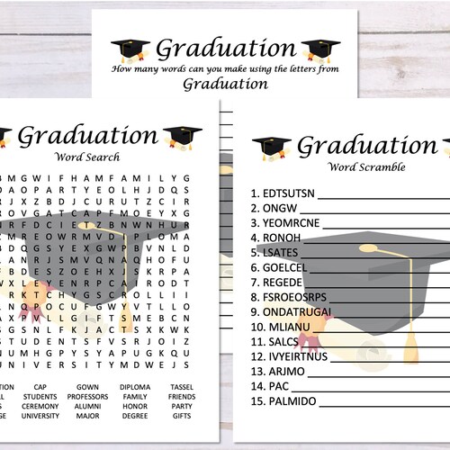 Set of 3 College Graduation Games Word Search Word Scramble - Etsy