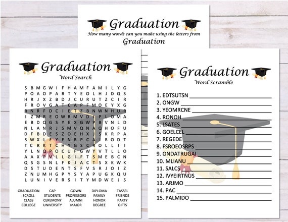 Set of 3 College Graduation Games Word Search Word Scramble - Etsy