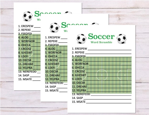 Soccer Word Scramble Game Soccer Party Game Printable Soccer | Etsy