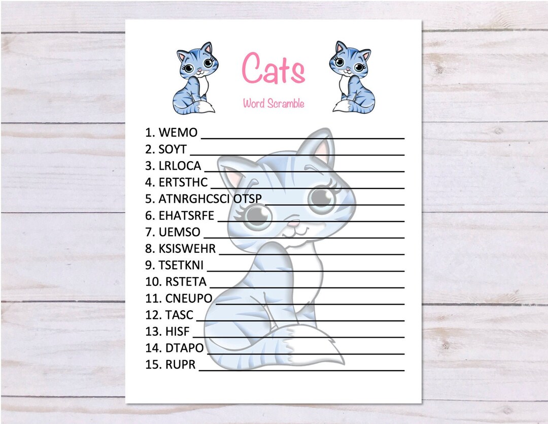 Cat Word Scramble Game Cat Party Game Printable Cat - Etsy