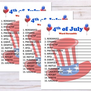 Set of 3 4th of July Printable Games Word Search, Word Scramble ...