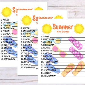 Set of 2 Summer Word Games, Word Search and Word Scramble, Summer Party ...