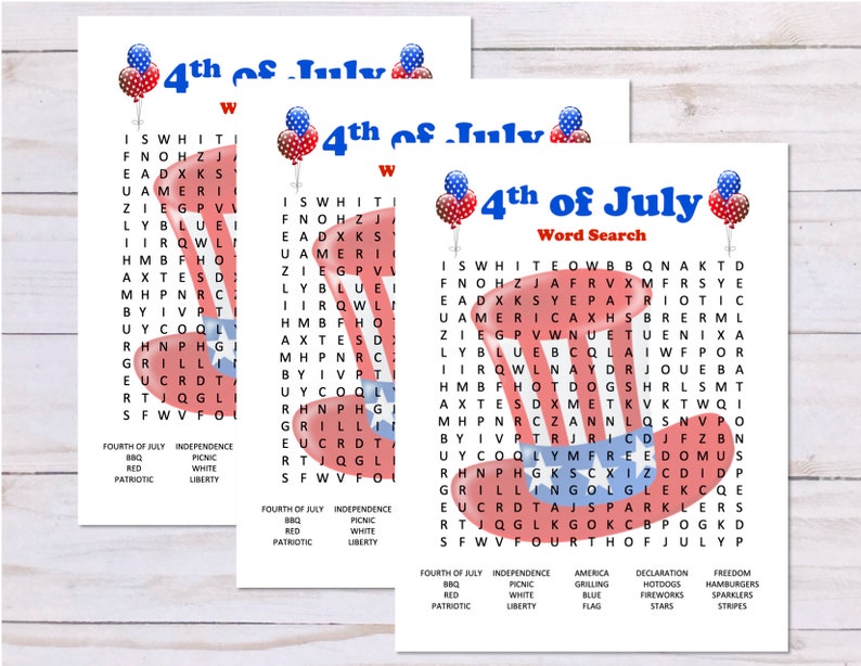 Set of 3 4th of July Printable Games Word Search, Word Scramble ...