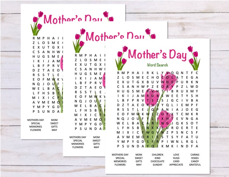 Set of 3 Mother's Day Word Games, Word Search, Word Scramble, Anagram ...
