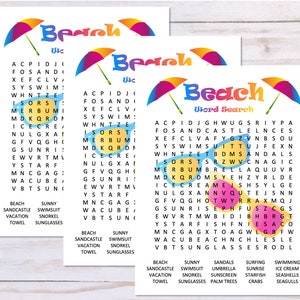 Set of 2 Beach Word Games, Word Search and Word Scramble, Beach Party ...