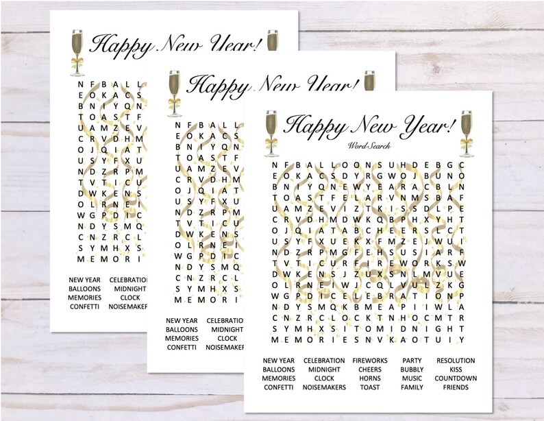 Set of 4 Happy New Year Games, Word Search, Word Scramble, Anagram, My ...