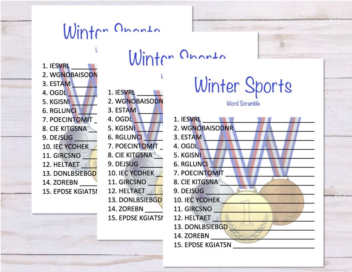 Set of 3 Winter Sports Games, Word Search, Word Scramble, Anagram ...