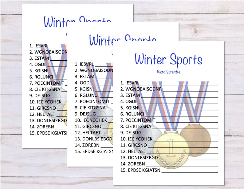 Set of 3 Winter Sports Games, Word Search, Word Scramble, Anagram ...