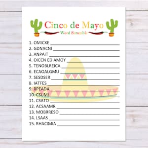 Set of 3 Cinco De Mayo Games, Word Search, Word Scramble, Anagram ...