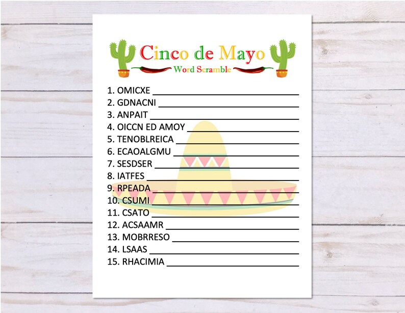 Set of 3 Cinco De Mayo Games, Word Search, Word Scramble, Anagram ...