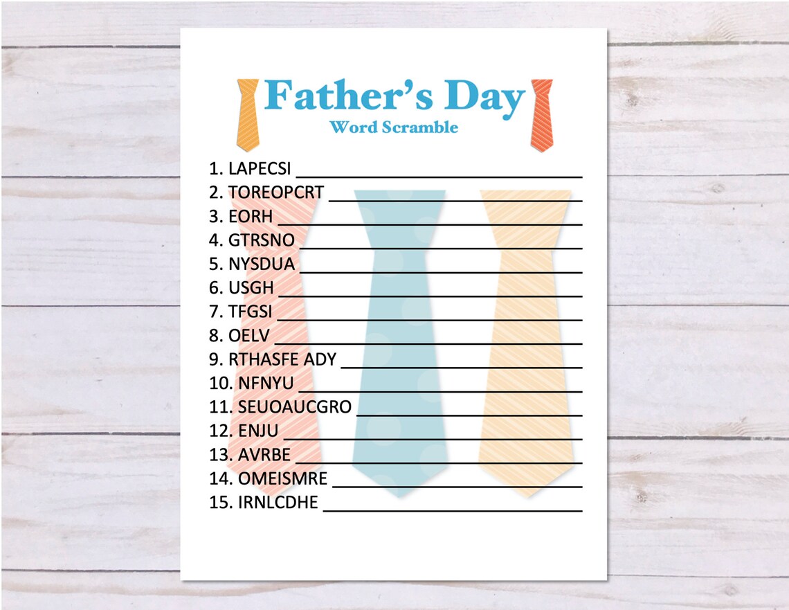 Set of 3 Father's Day Word Games, Word Search, Word Scramble, Anagram ...