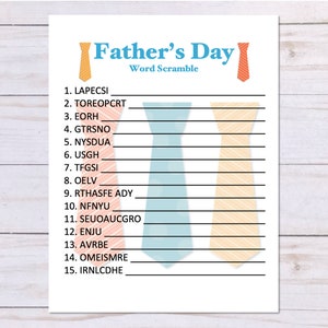Set of 3 Father's Day Word Games, Word Search, Word Scramble, Anagram ...