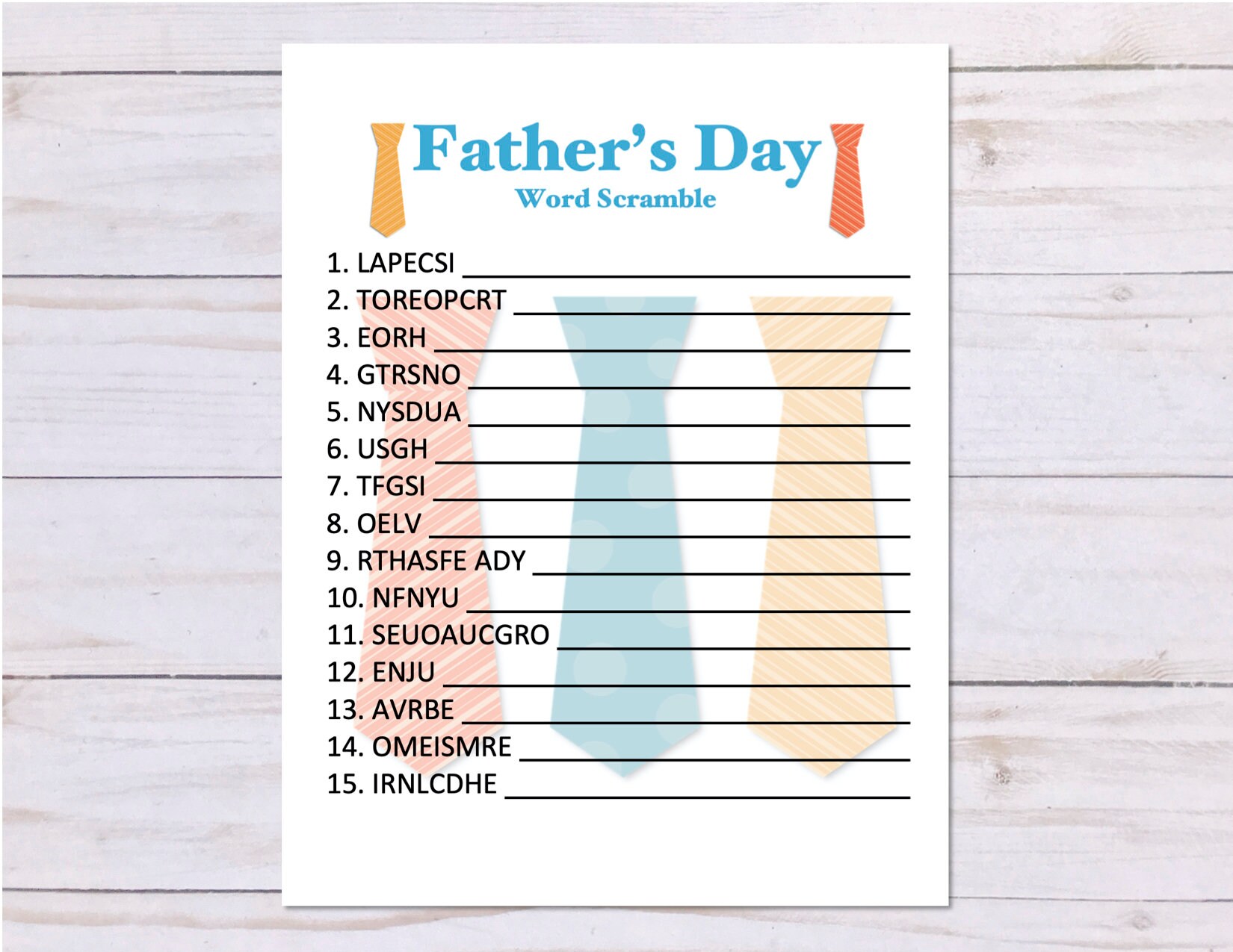 Set of 3 Father's Day Word Games, Word Search, Word Scramble, Anagram ...