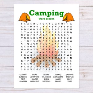Set of 2 Camping Word Games, Word Search and Word Scramble, Camping ...