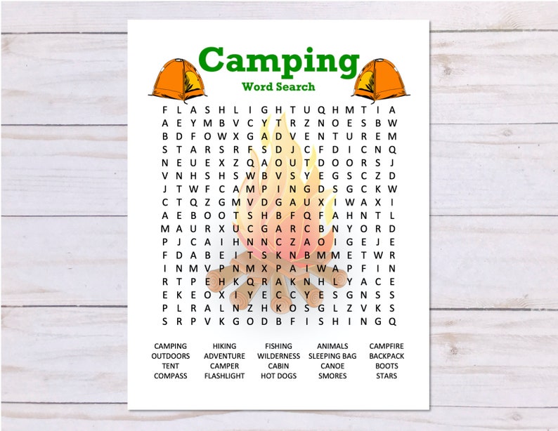 Set of 2 Camping Word Games, Word Search and Word Scramble, Camping ...