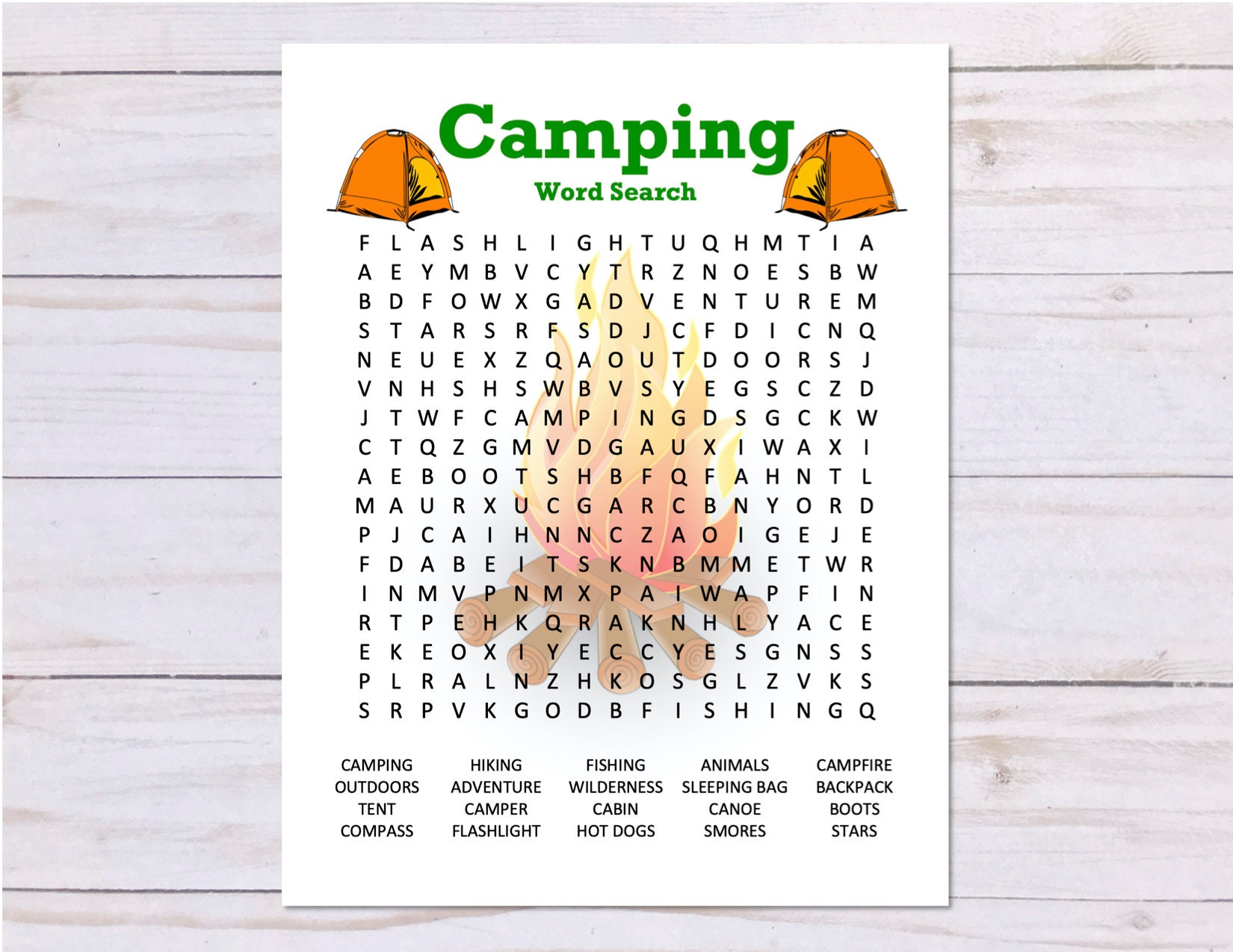 Set of 2 Camping Word Games, Word Search and Word Scramble, Camping ...