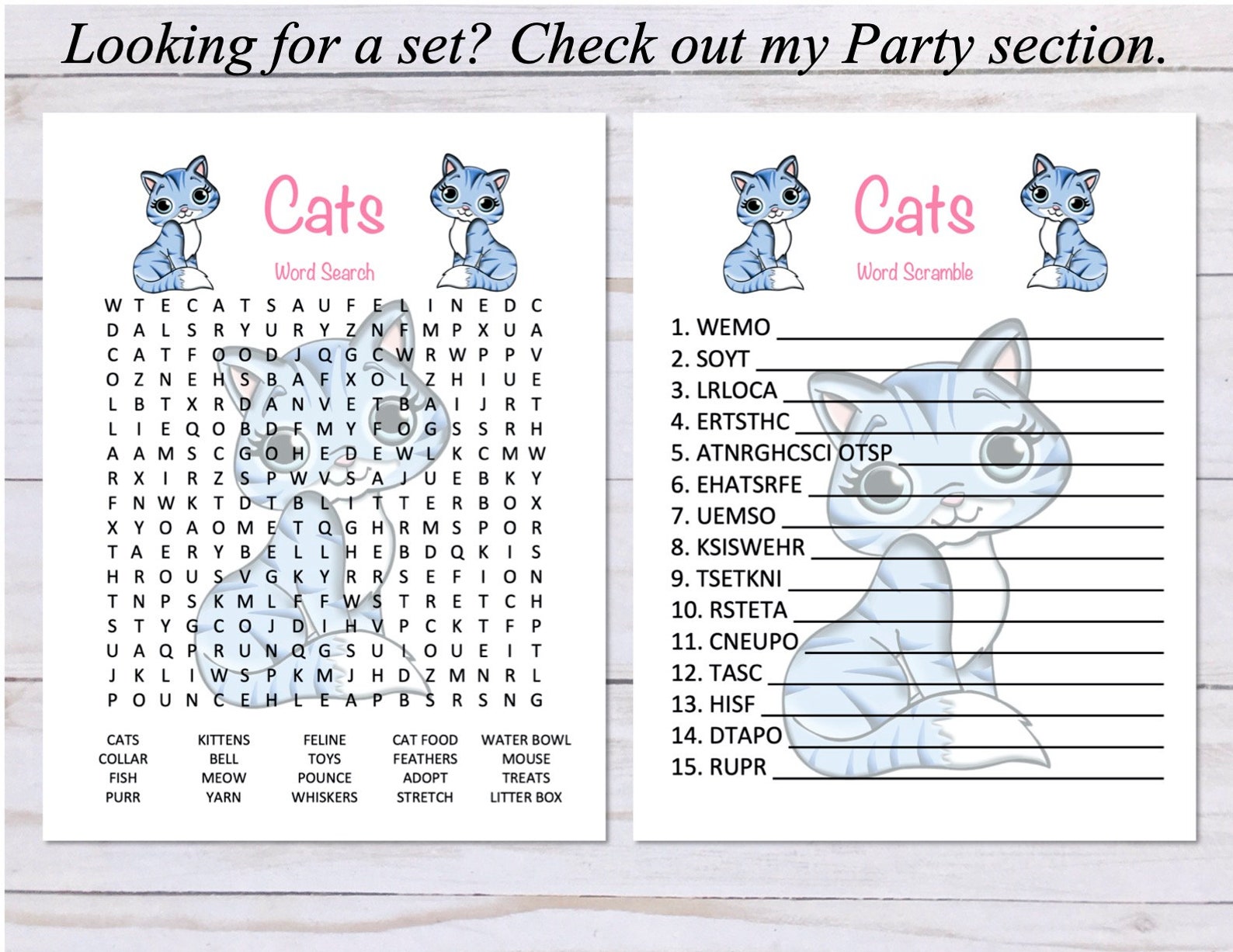 Cat Word Search Game Cat Party Game Printable Cats | Etsy