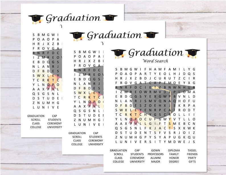 Set of 3 College Graduation Games, Word Search, Word Scramble, Anagram ...