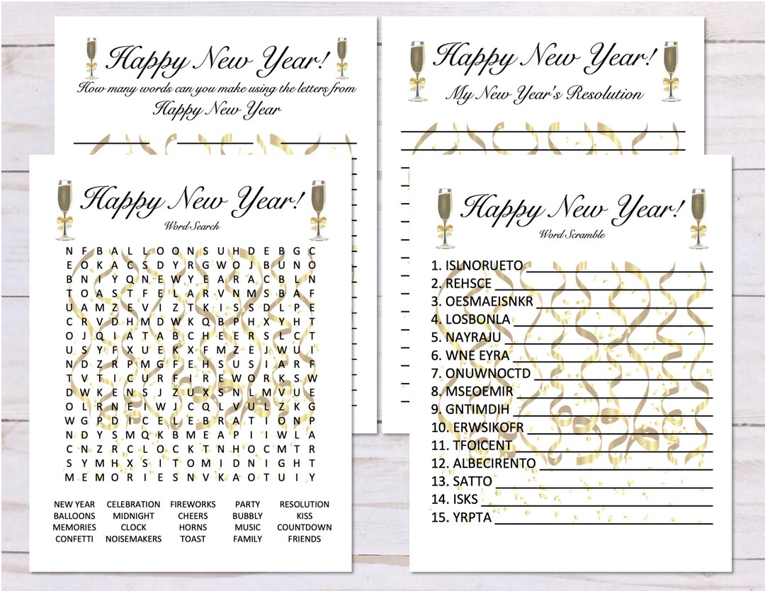 Set of 4 Happy New Year Games, Word Search, Word Scramble, Anagram, My ...