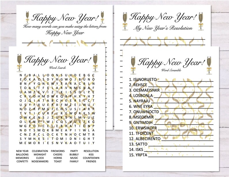 Set of 4 Happy New Year Games, Word Search, Word Scramble, Anagram, My ...