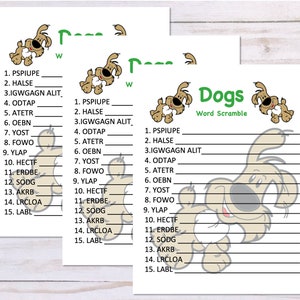 Set of 2 Dog Word Games, Word Search, Word Scramble, Dog Party Game ...