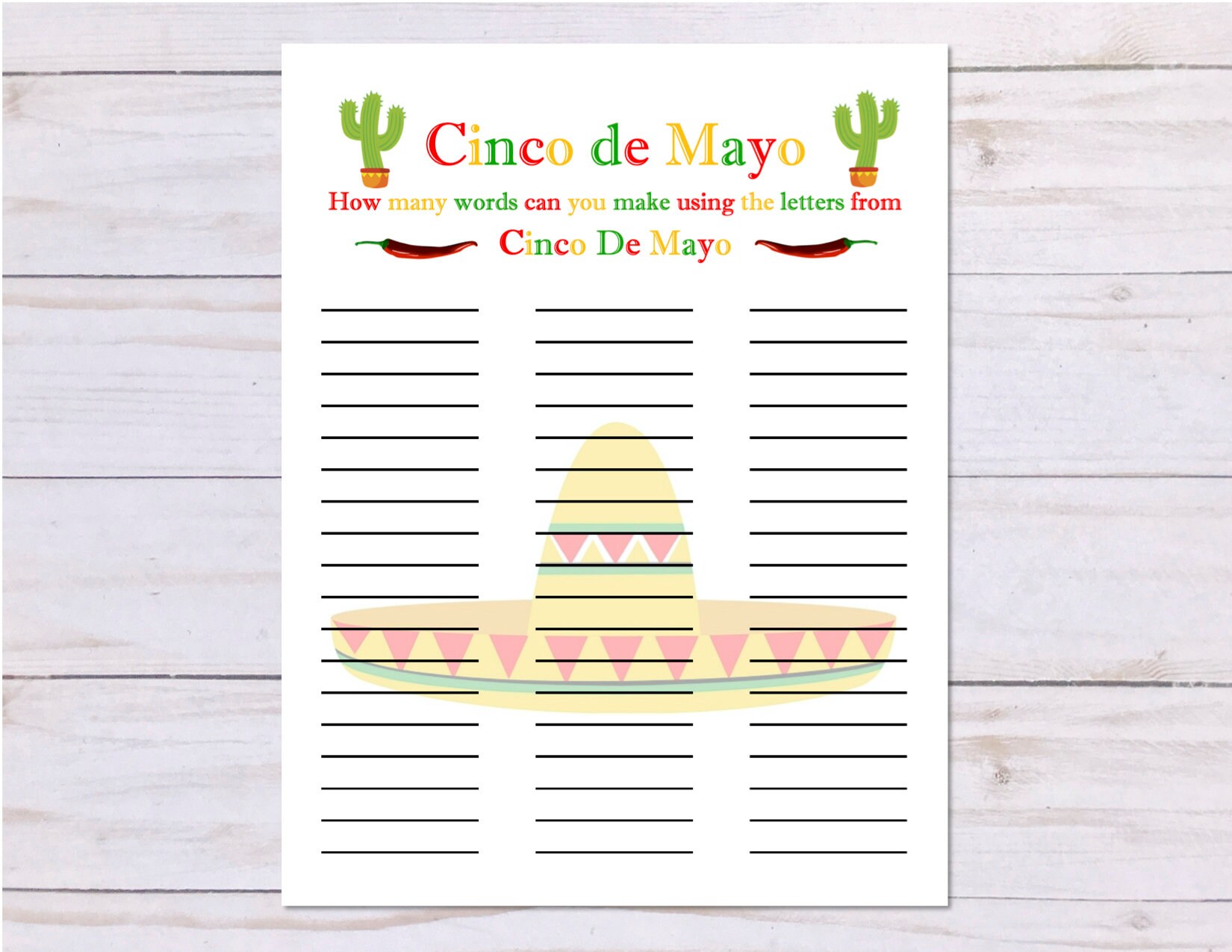 Set of 3 Cinco De Mayo Games, Word Search, Word Scramble, Anagram ...