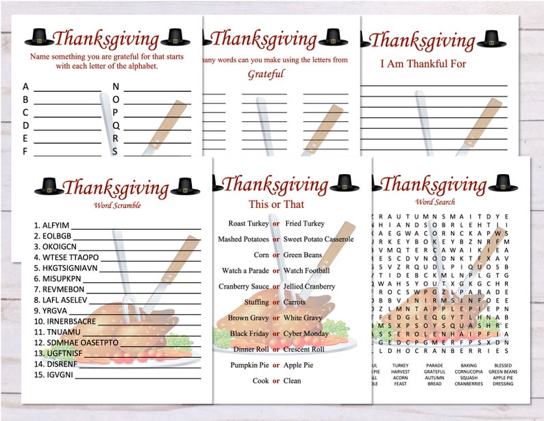 Set of 6 Thanksgiving Games Word Search Word Scramble - Etsy