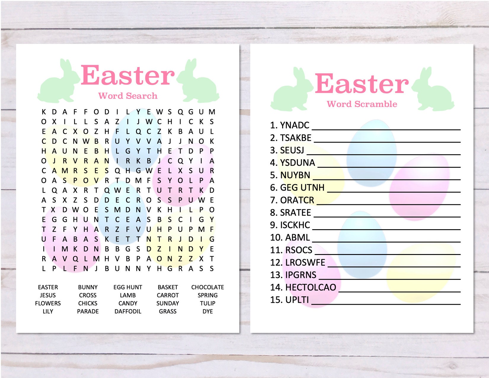 Set of 2 Easter Word Search Game, Easter Word Scramble, Easter Party ...