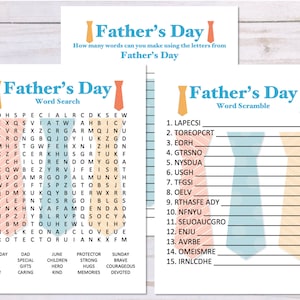 Set of 3 Father's Day Word Games, Word Search, Word Scramble, Anagram ...