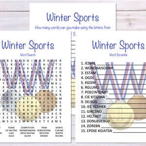 Set of 3 Winter Sports Games, Word Search, Word Scramble, Anagram ...