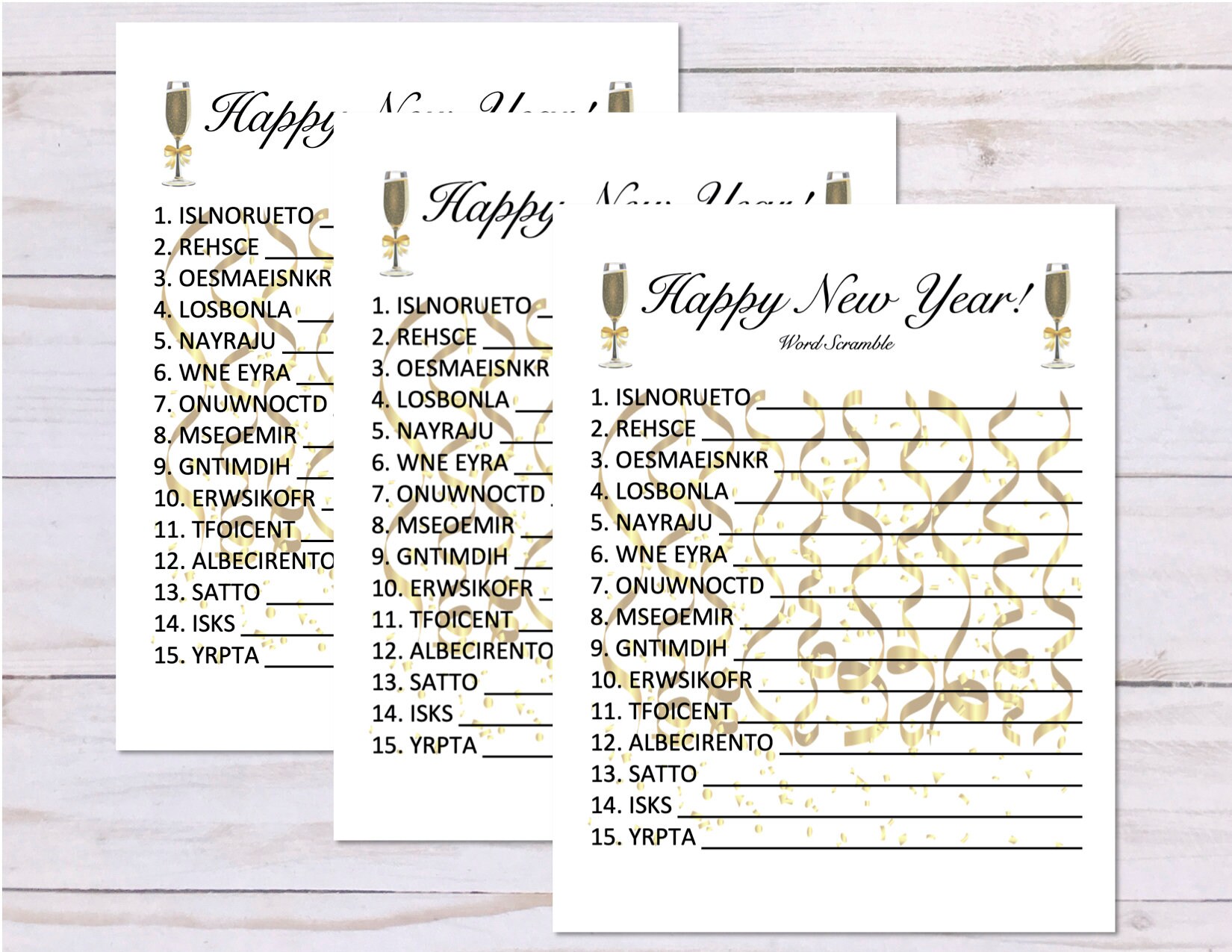 Set of 4 Happy New Year Games, Word Search, Word Scramble, Anagram, My ...