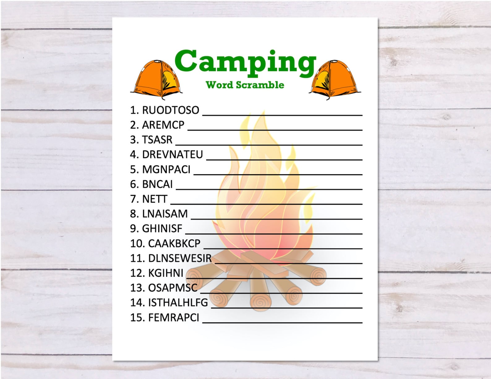 Set of 2 Camping Word Games, Word Search and Word Scramble, Camping ...