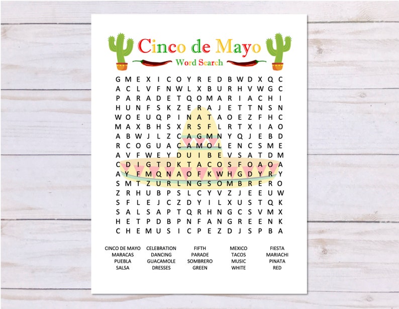 Set of 3 Cinco De Mayo Games, Word Search, Word Scramble, Anagram ...