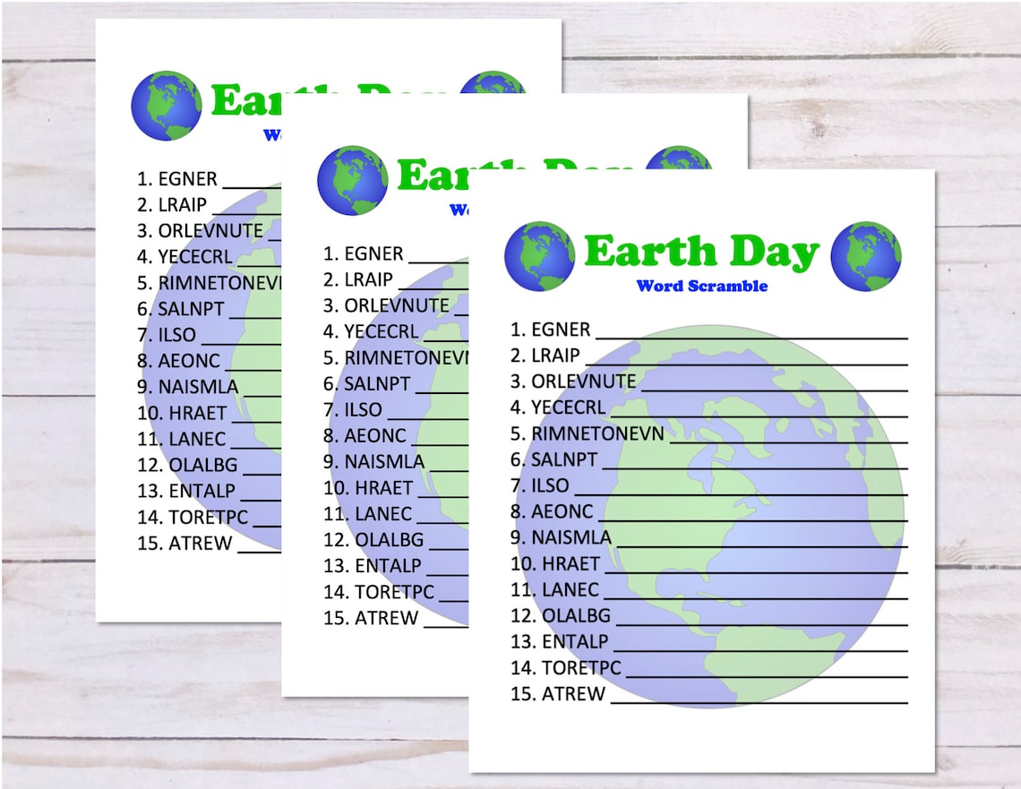 Set of 3 Earth Day Word Games Word Search, Word Scramble, Anagram ...