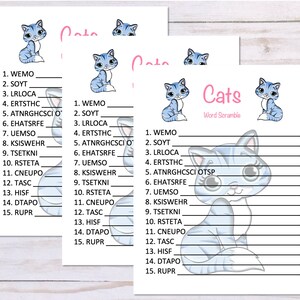 Set of 2 Cat Word Games, Word Search, Word Scramble, Cat Party Game ...