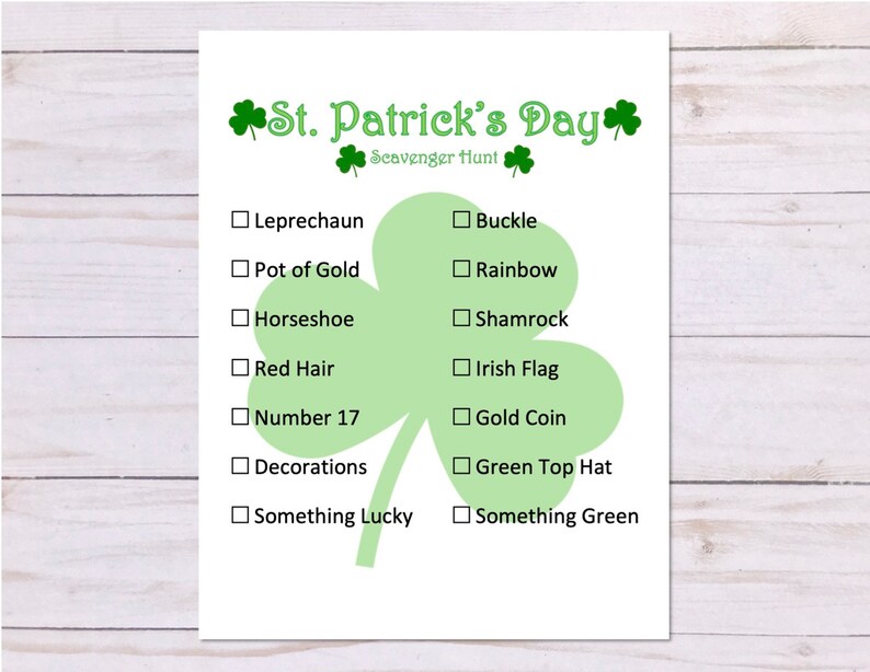 St. Patrick's Day Scavenger Hunt, Party Game Printable, Instant ...