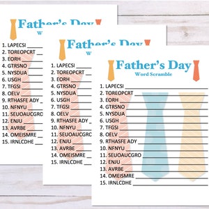 Set of 3 Father's Day Word Games, Word Search, Word Scramble, Anagram ...