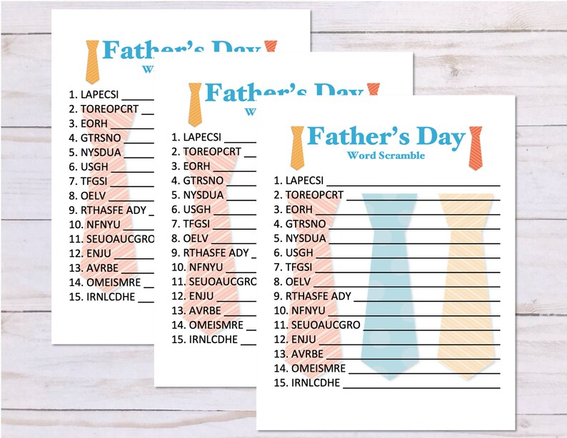 Set of 3 Father's Day Word Games, Word Search, Word Scramble, Anagram ...