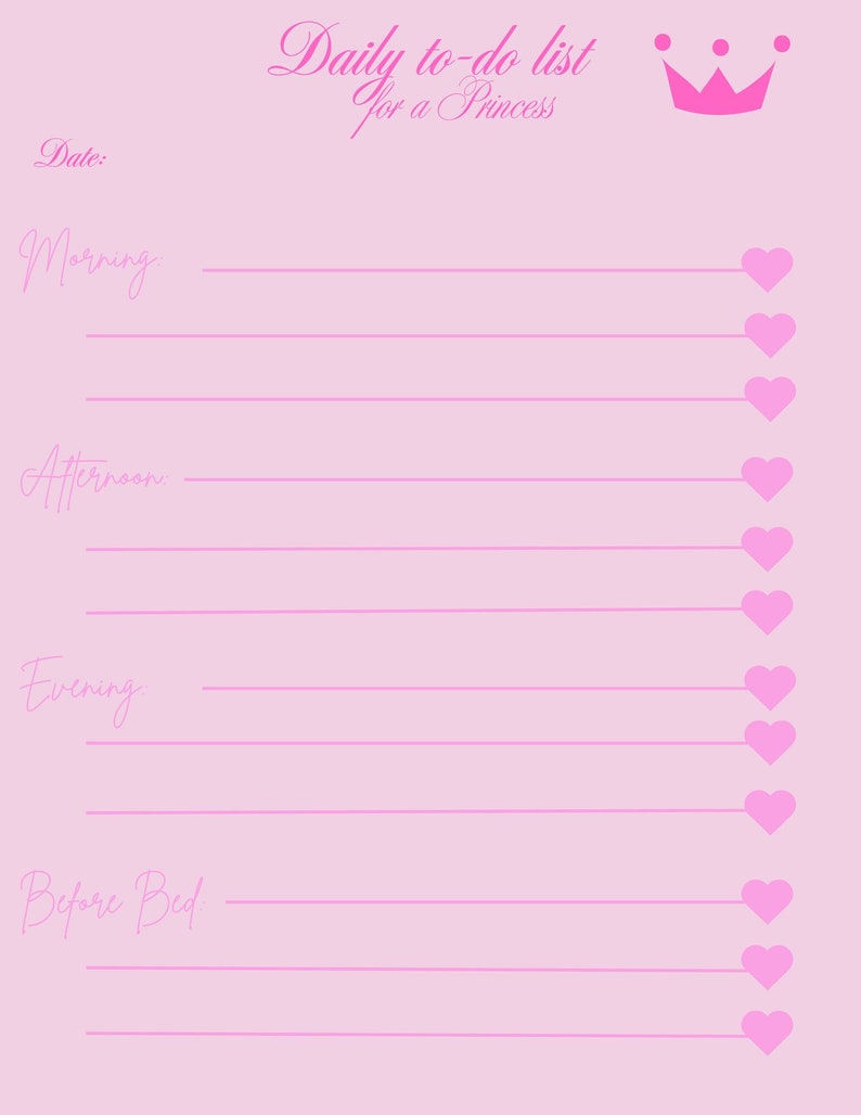 Princess Pink Themed Daily Checklist - Etsy