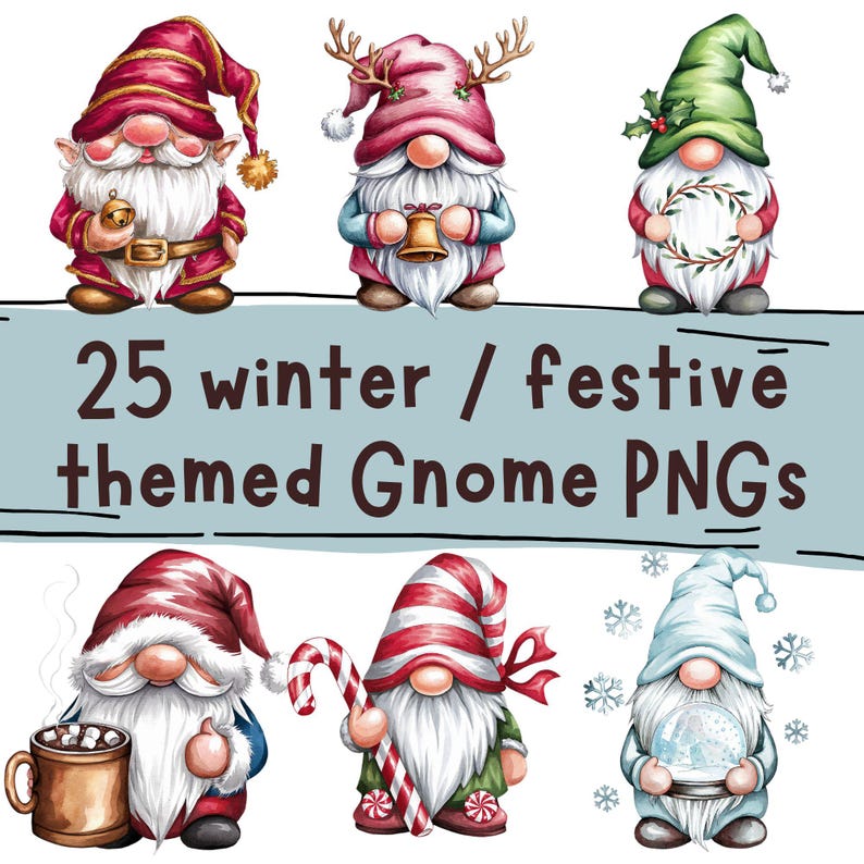 Festive Winter Gnome PNG Clipart Bundle 25 Watercolor Designs for ...