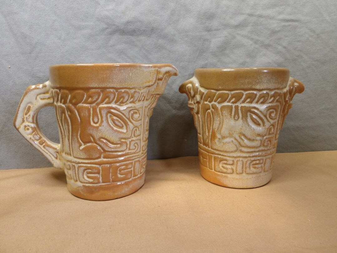 Frankoma Aztec Mayan God Inca Creamer & Sugar Bowl Tribal, Folk Art - Etsy