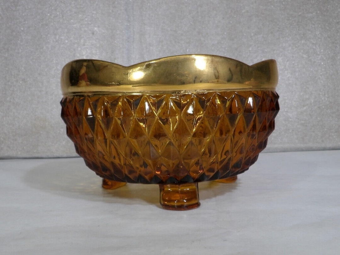 Vintage Indiana Glass Amber Diamond Point Open Sugar Candy - Etsy