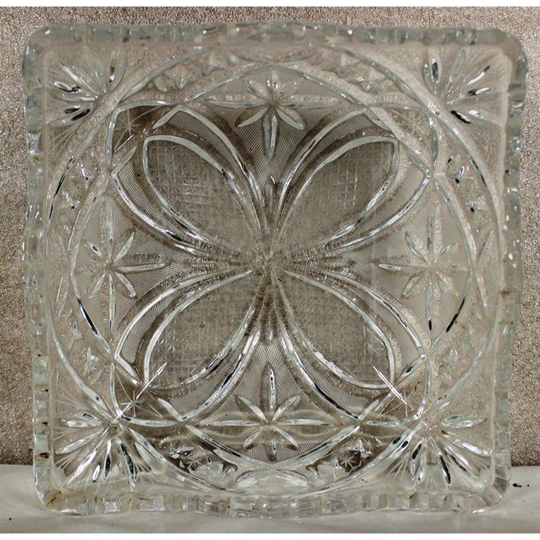 Vintage Fine Crystal Square Bowl With Sawtooth Rim Cut Glass Stars ...