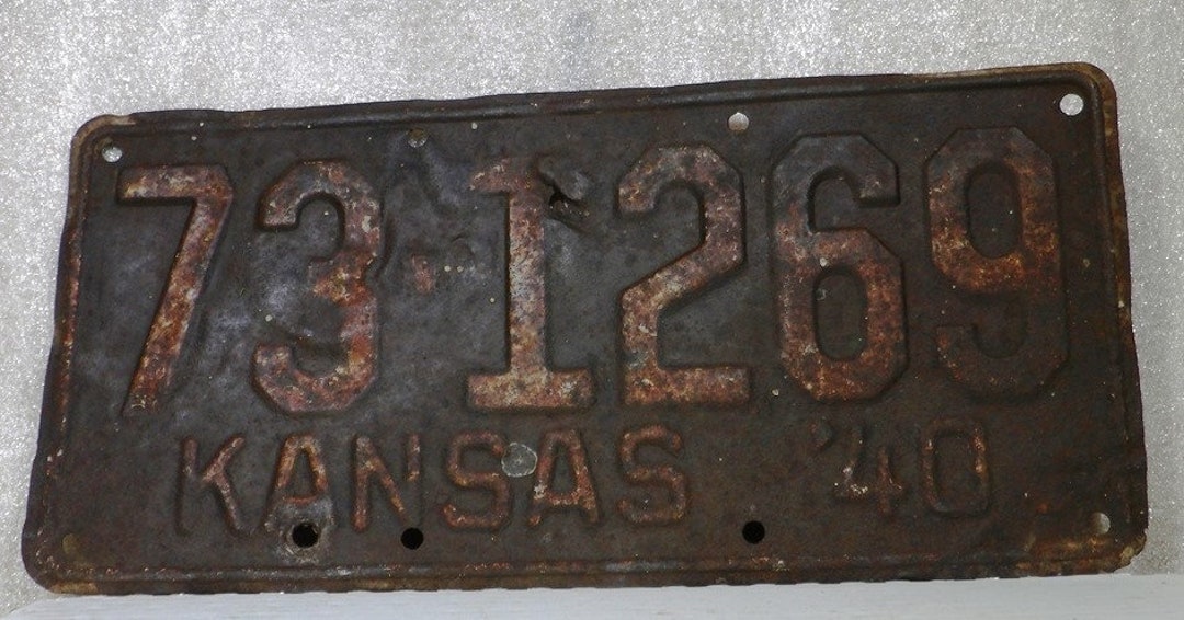 1940 Kansas Car Tag License Plate 73-1269 Rush County Rat Rod, Man Cave ...