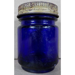 Vicks Vaporub Cobalt Blue Small Glass Jar Bottle With Lid Collectible ...
